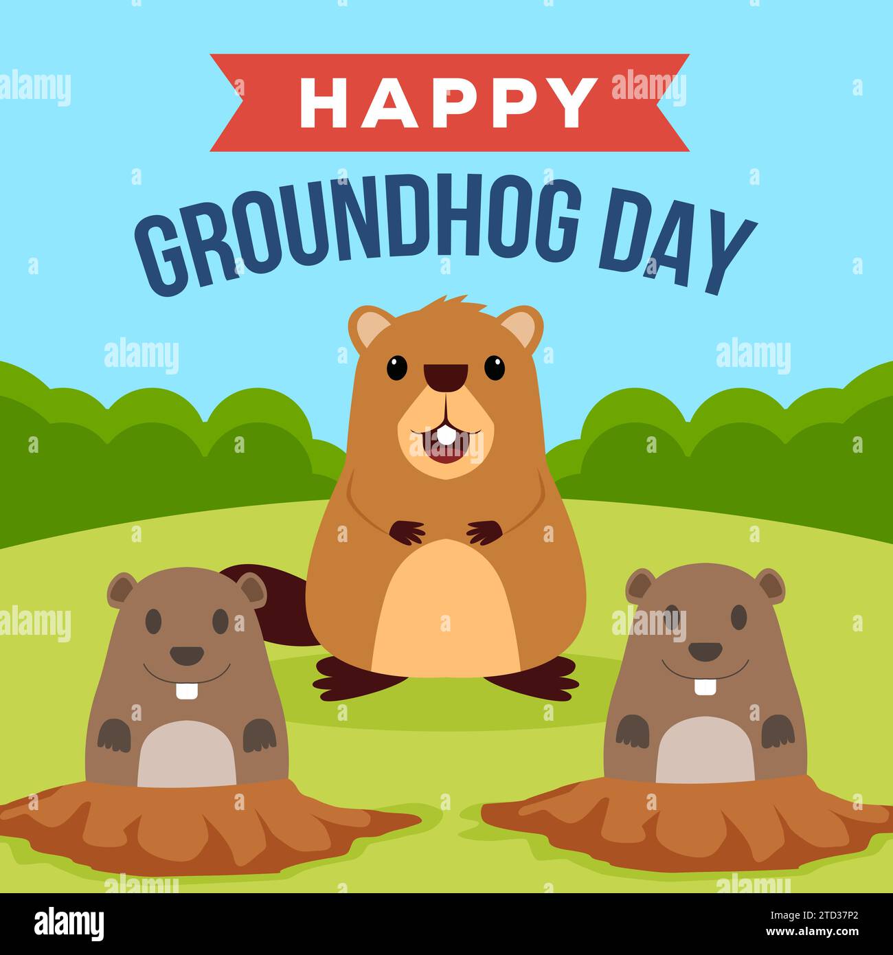 flat design vector happy groundhog day illustration Stock Vector Image ...