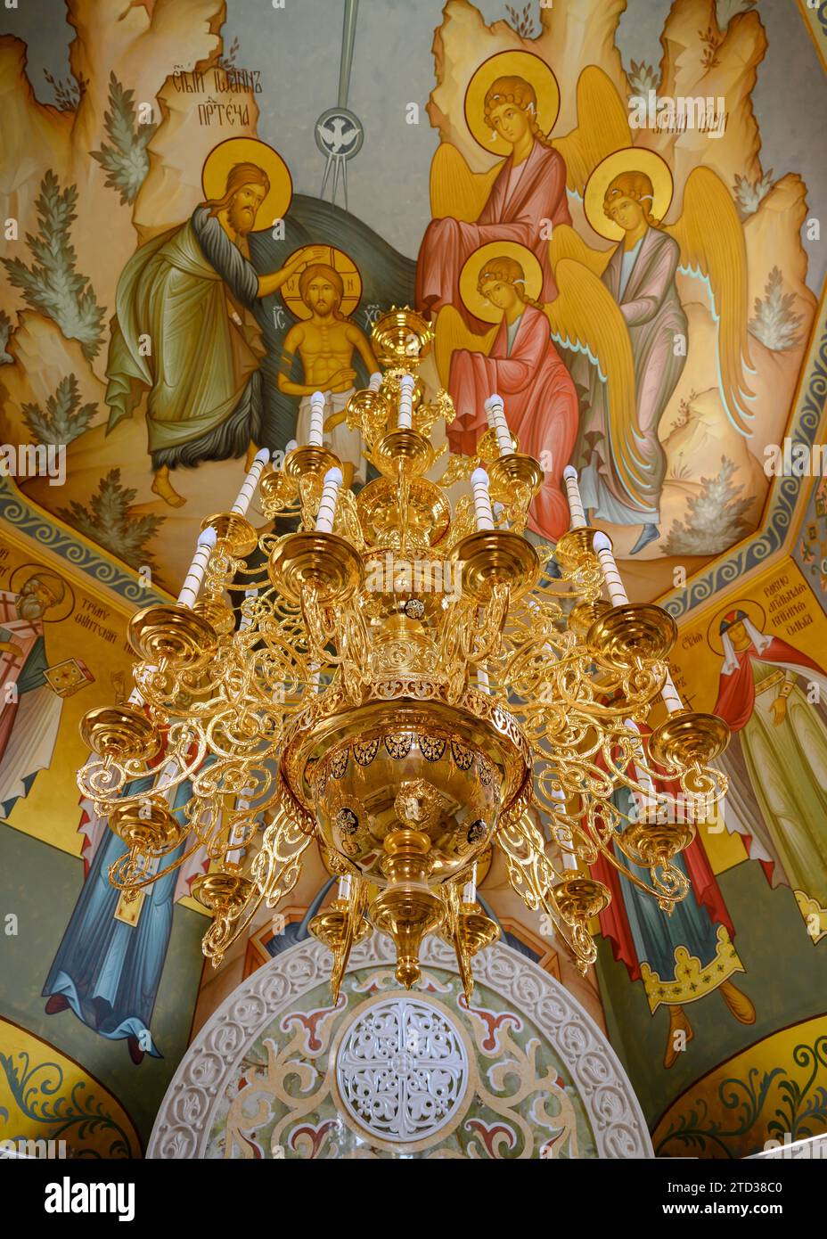 Gilded chandelier in the interior of the medieval chapel in the ...