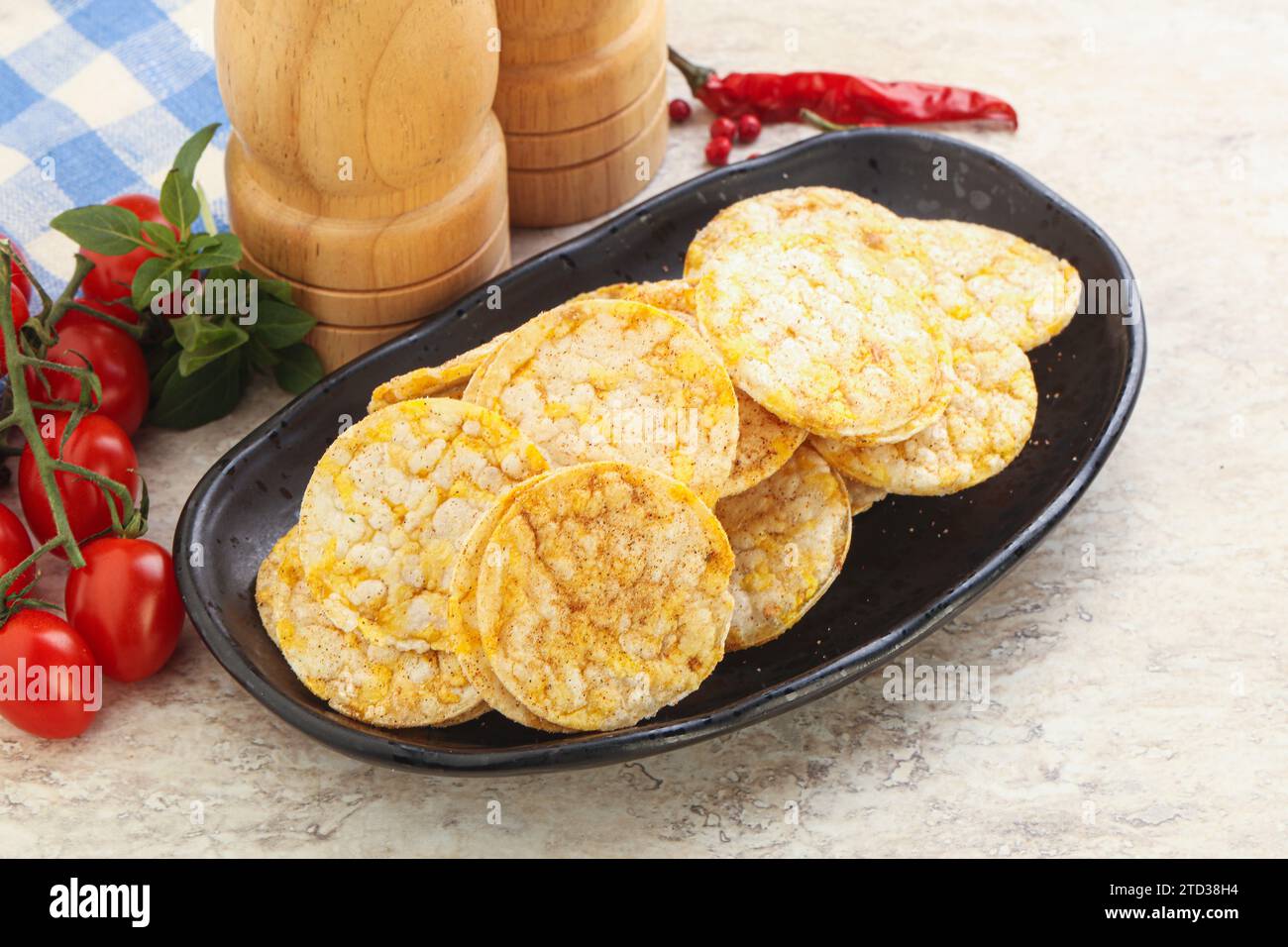 Natural organic grain rice chips snack Stock Photo - Alamy