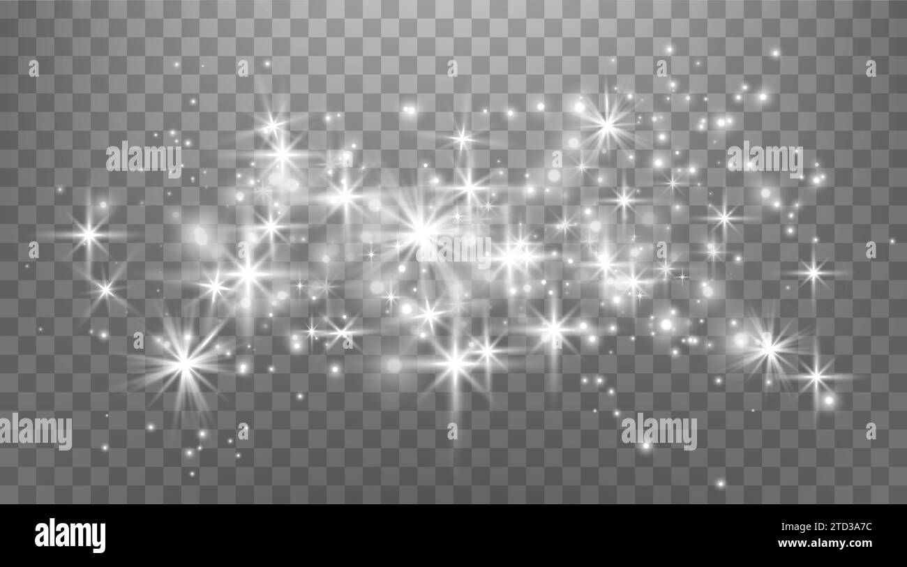 Silver magic sparks and dust stars. Silver glow flare light effect ...