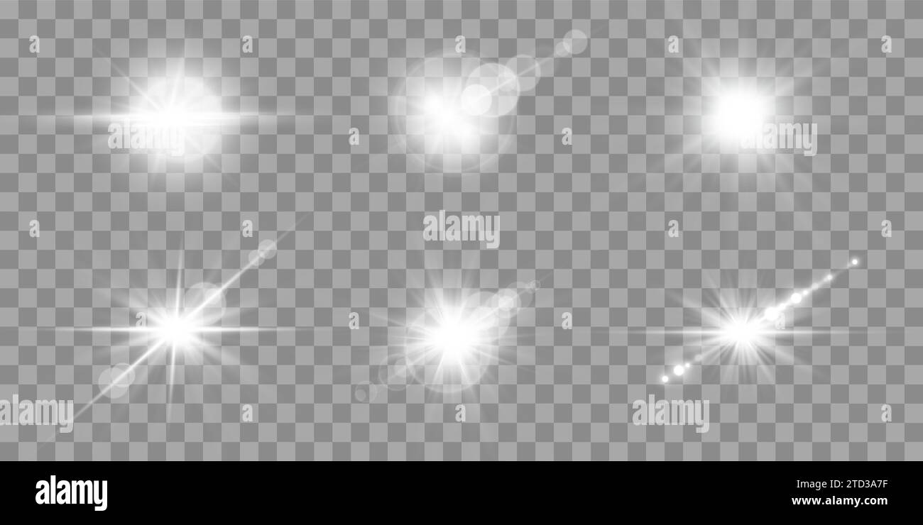 Silver lens flares set. Isolated on transparent background. Sun flash ...