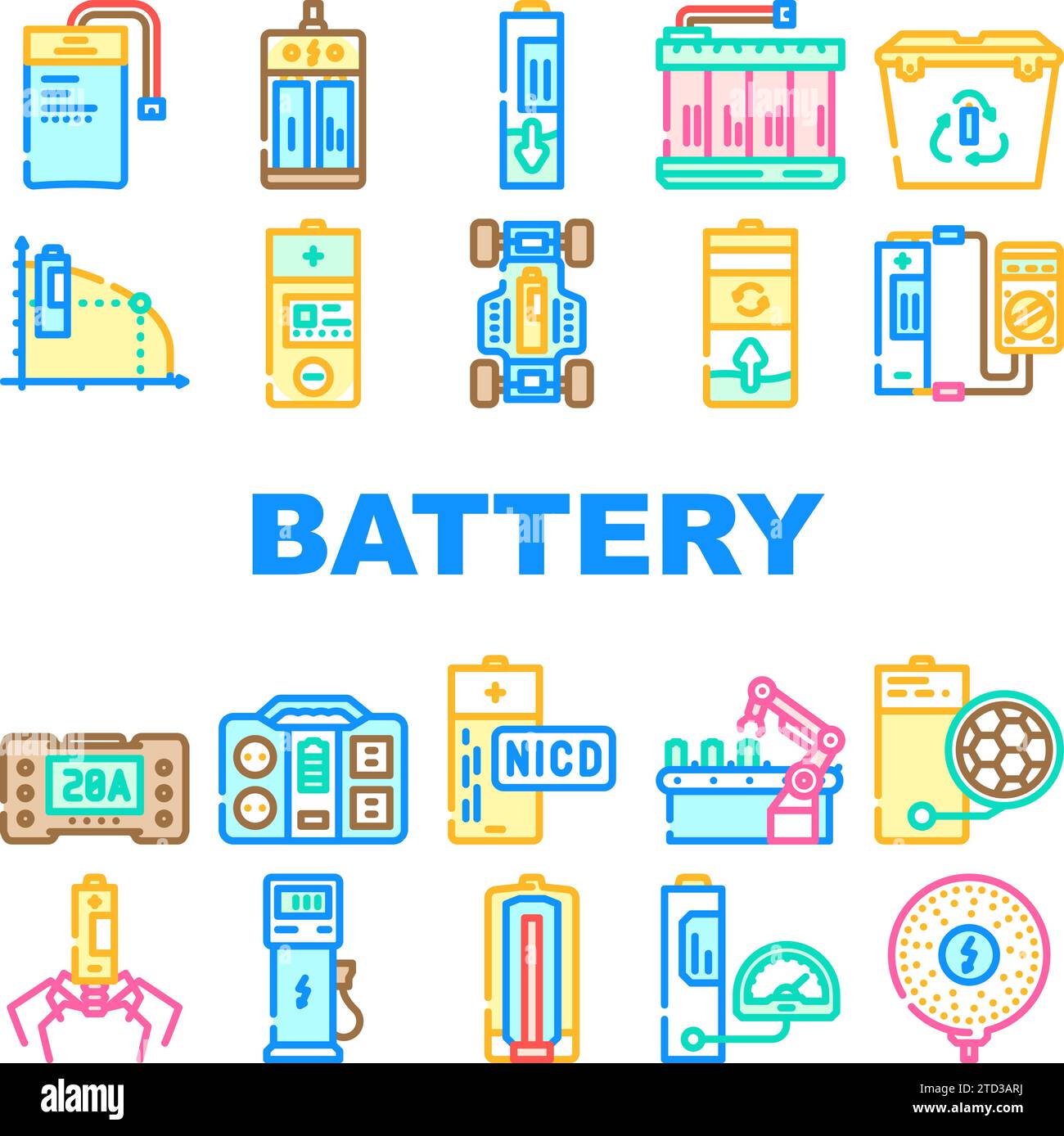 battery technology power electric icons set vector Stock Vector Image ...