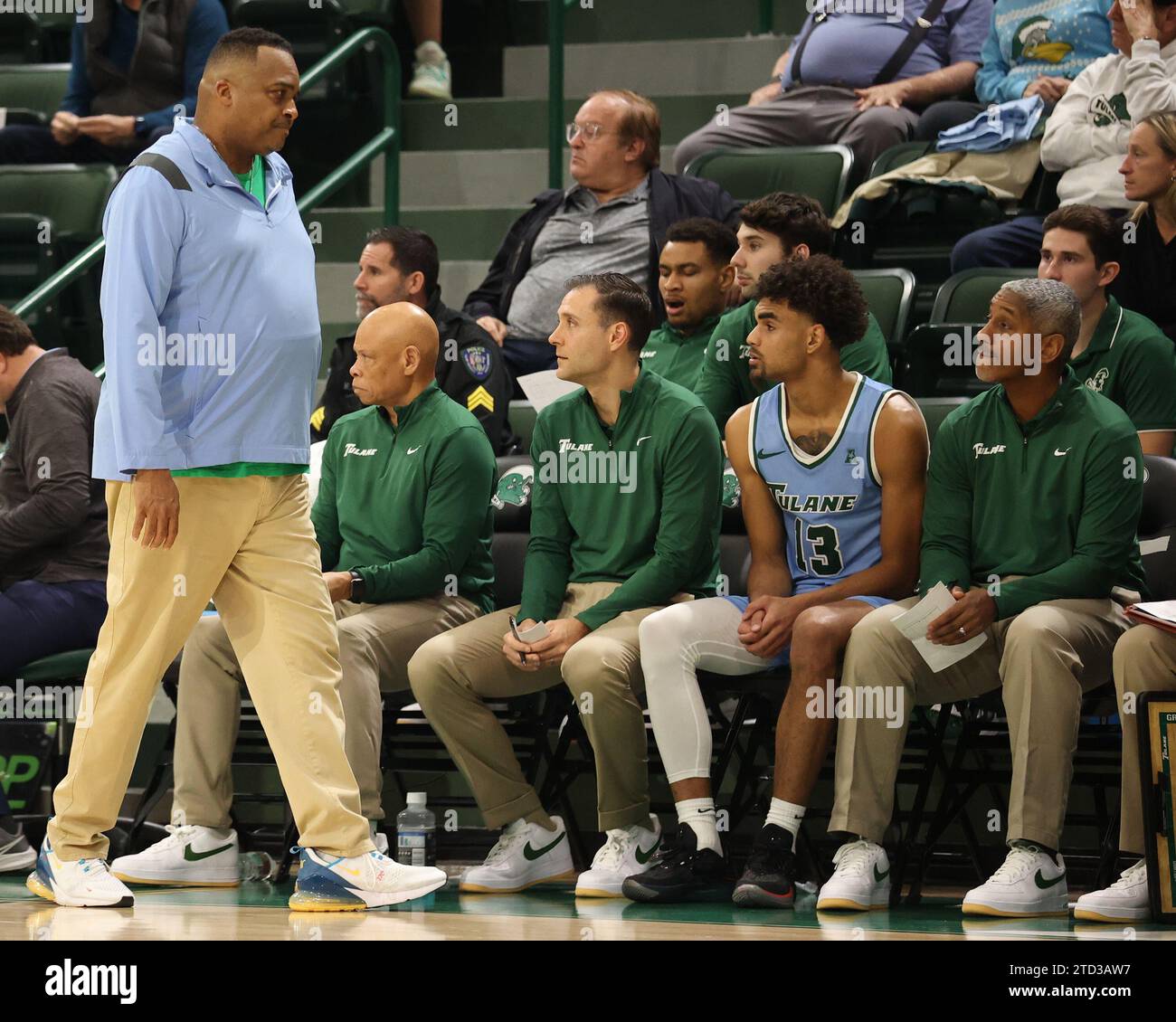 Tulane Green Wave head coach Ron Hunter pace the sidelines during a men ...