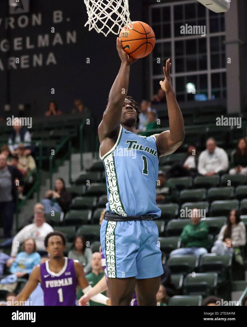 Tulane Green Wave guard Sion James (1) shoots a layup during a men’s ...