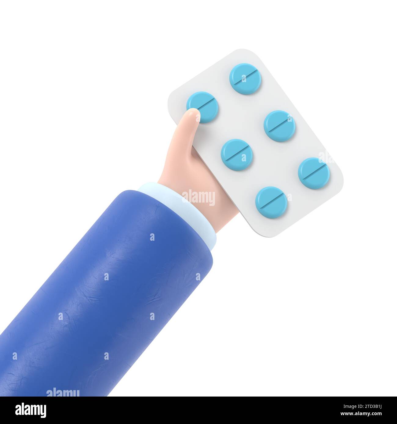 3d render. Pack of pills icon. Doctor or pharmacist cartoon hand with ...