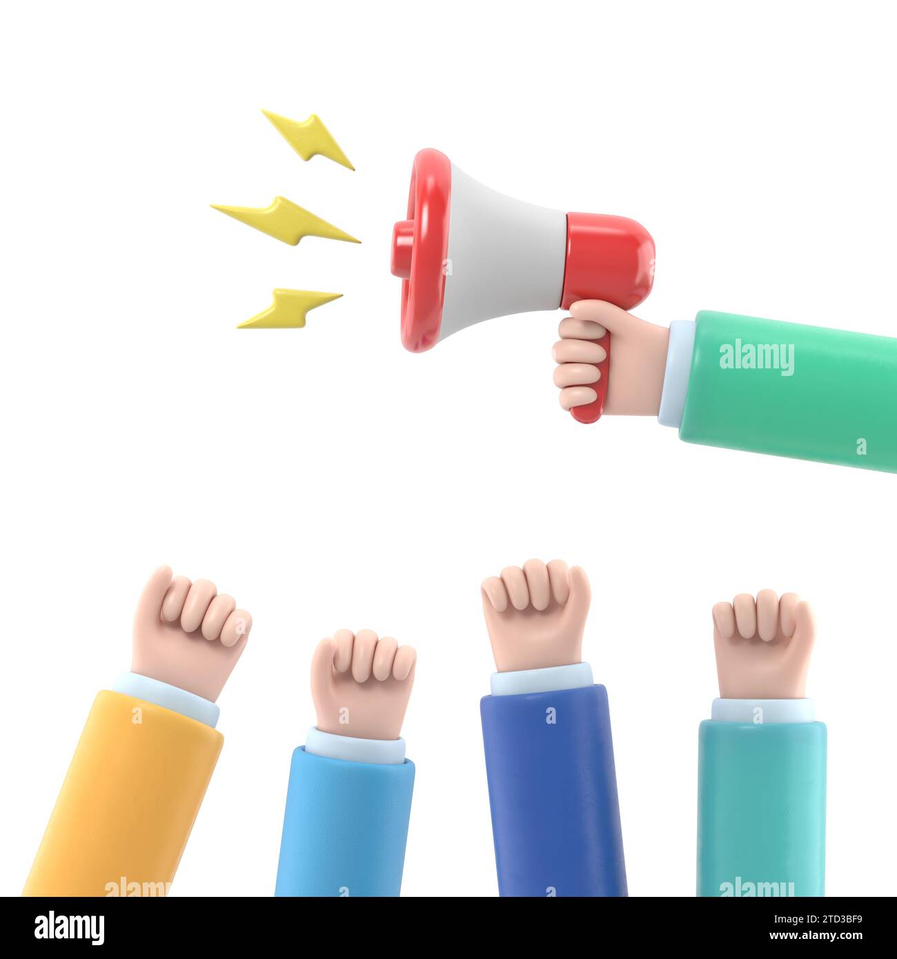 Cartoon hands of demonstrants and hand with Megaphone,protest concept ...