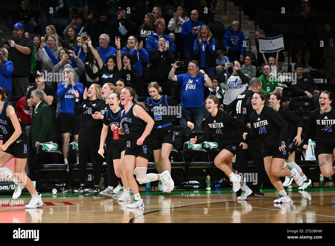Mayville players celebrate an upset win after an NCAA women's pre ...