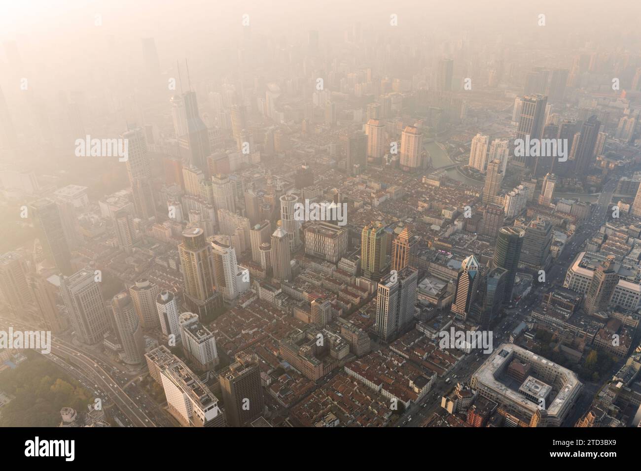 Aerial view of Shanghai with heavy pollution Stock Photo - Alamy