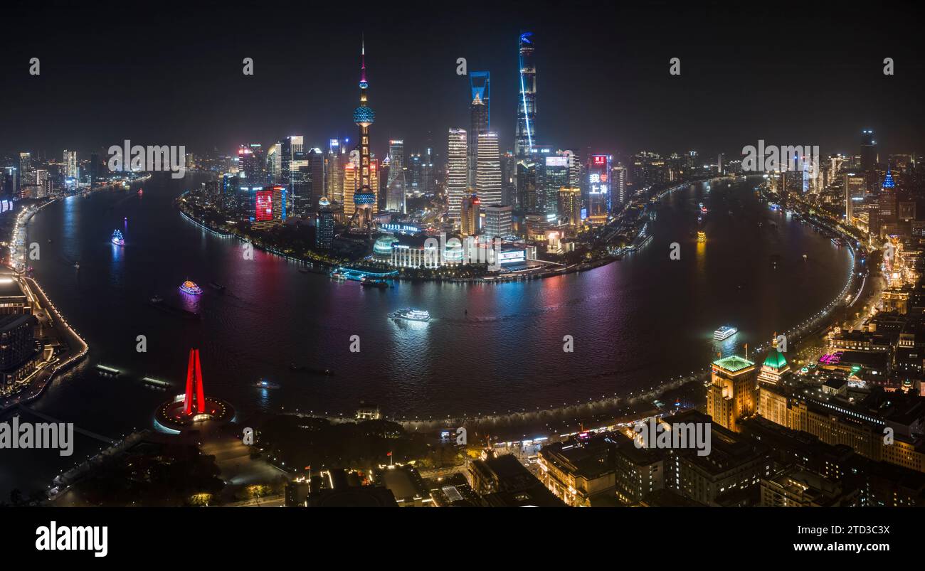 Aerial view of Shanghai with commercial buildings at night Stock Photo ...