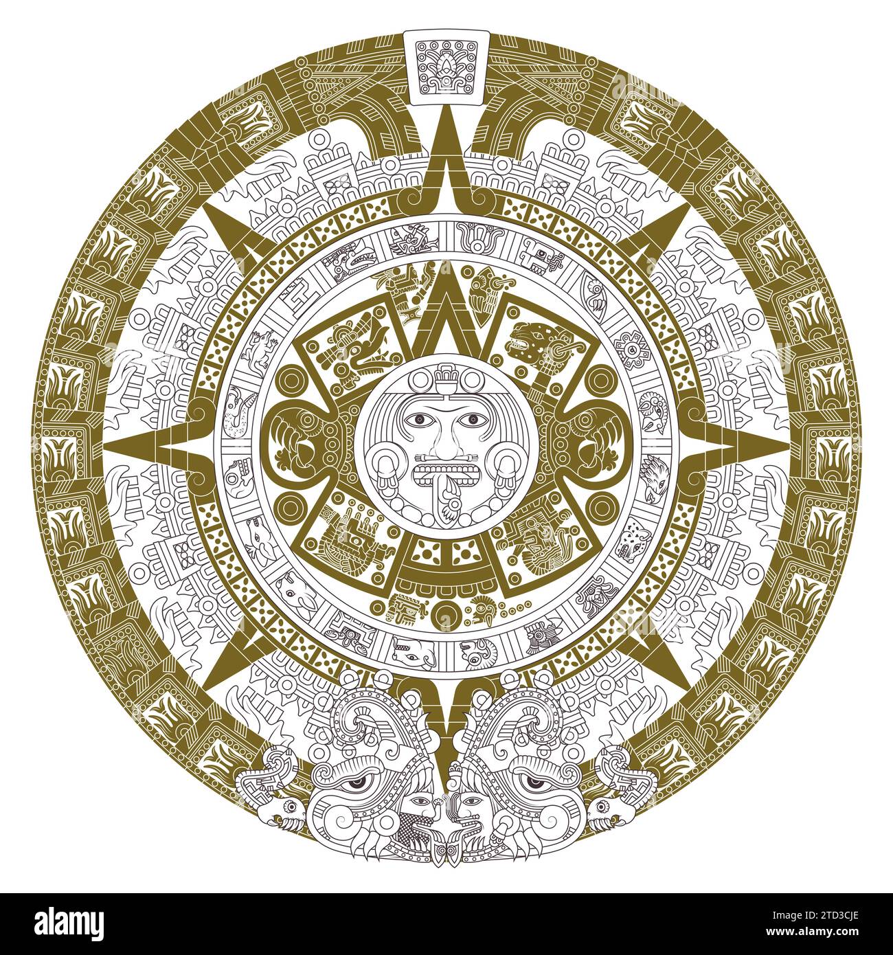Vector design of Aztec calendar, monolithic disk of the ancient Mexica ...