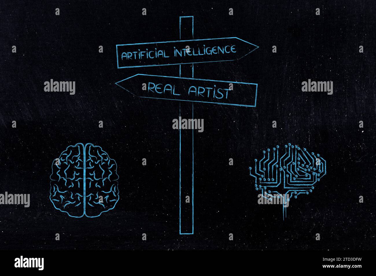 artificial intelligence vs real artist road sign conceptual image, from ...