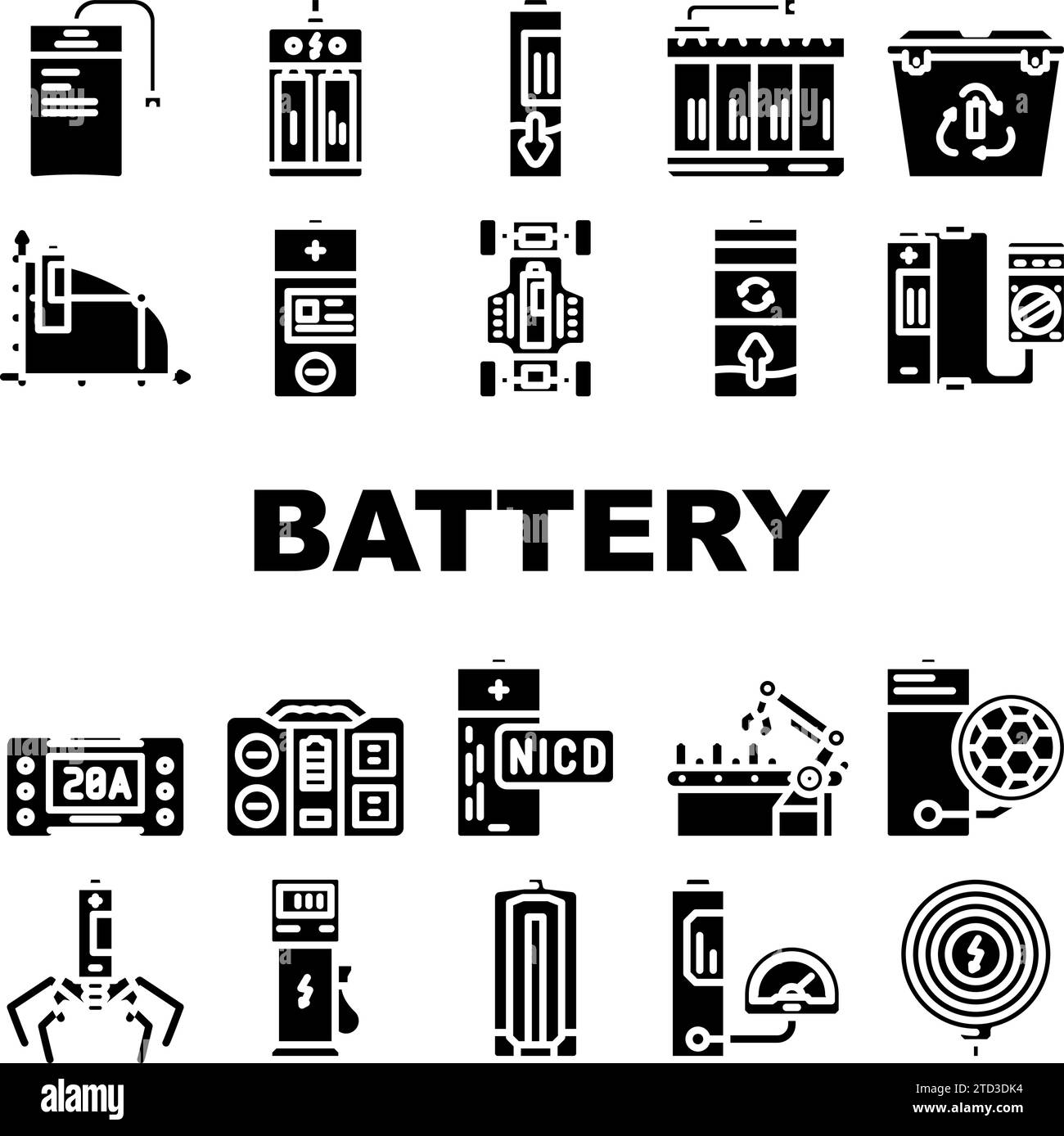 battery technology power electric icons set vector Stock Vector Image ...