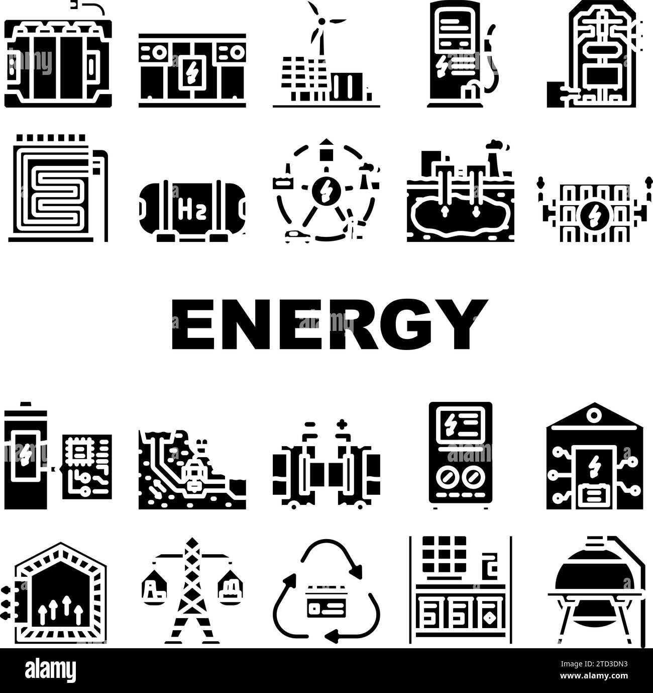 Energy Storage Power Battery Icons Set Vector Stock Vector Image And Art