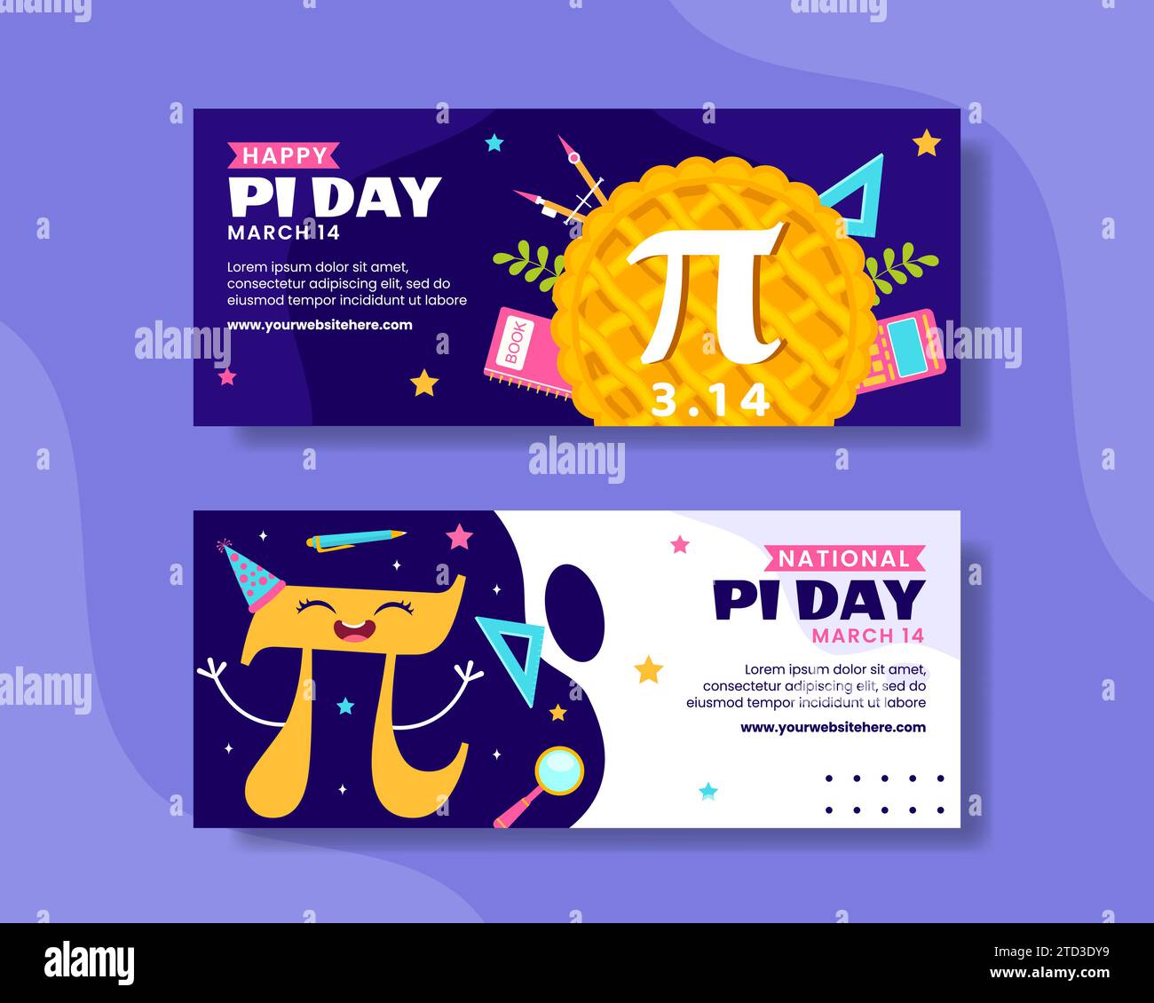 Pi Day Horizontal Banner Flat Cartoon Hand Drawn Templates Background ...