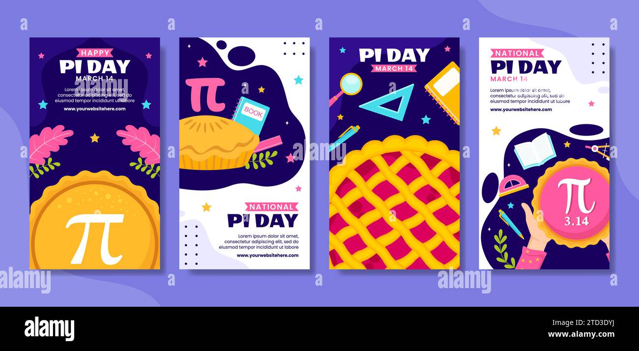 Pi Day Social Media Stories Flat Cartoon Hand Drawn Templates ...