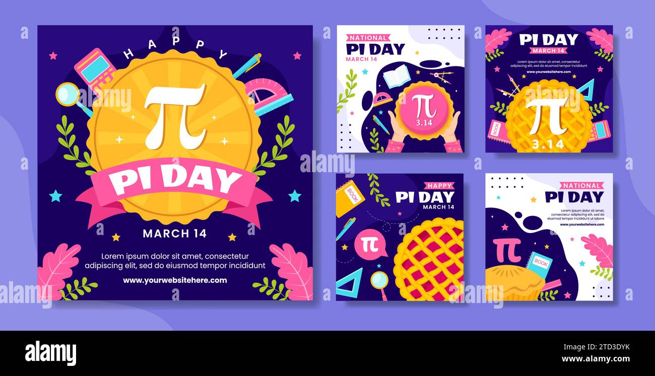 Pi Day Social Media Post Flat Cartoon Hand Drawn Templates Background ...