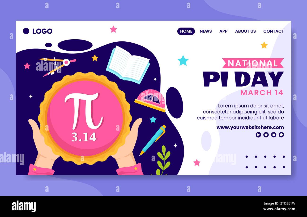 Pi Day Social Media Landing Page Cartoon Hand Drawn Templates ...