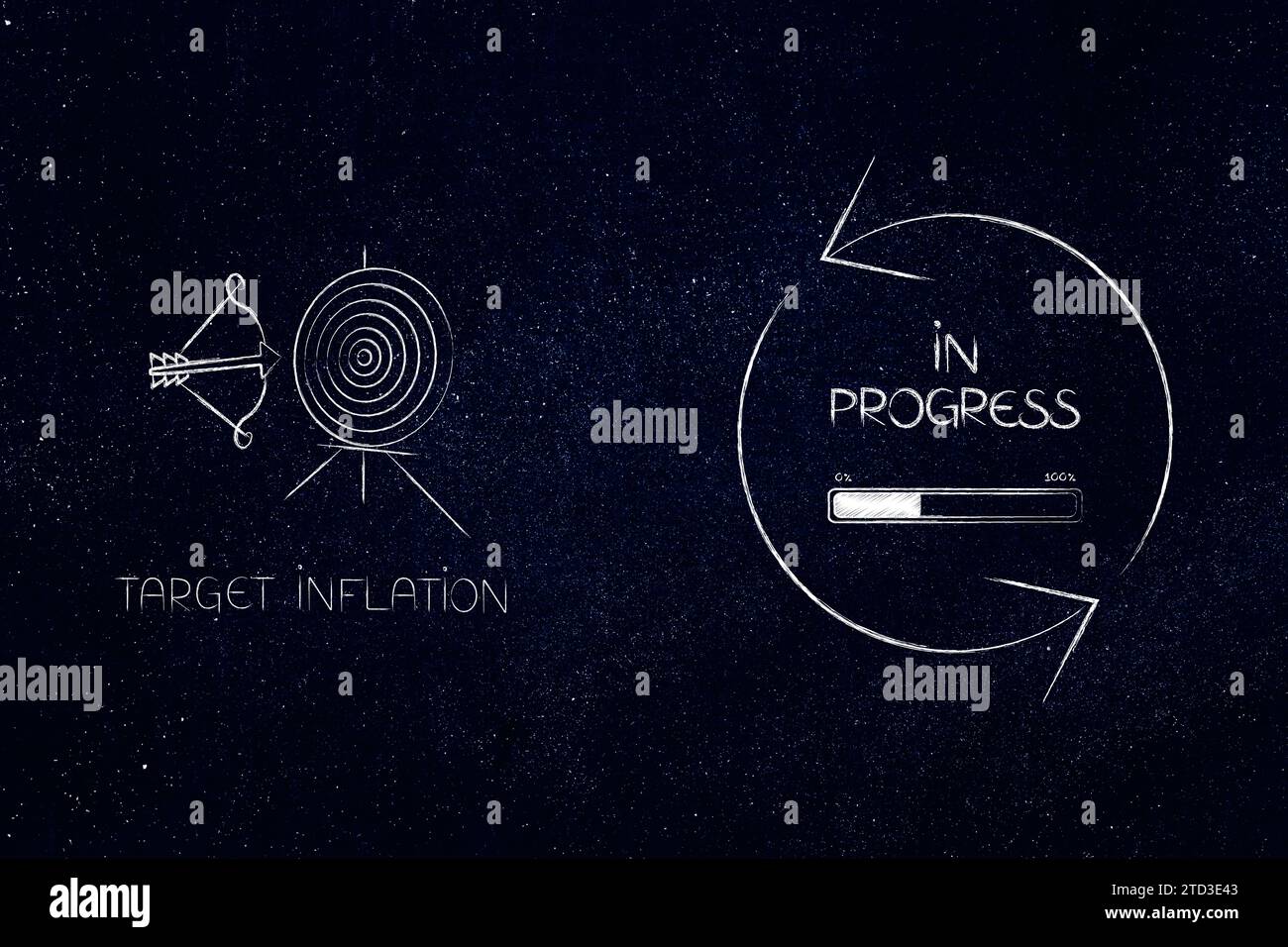 Inflation and recession conceptual image, target inflation icon next to ...