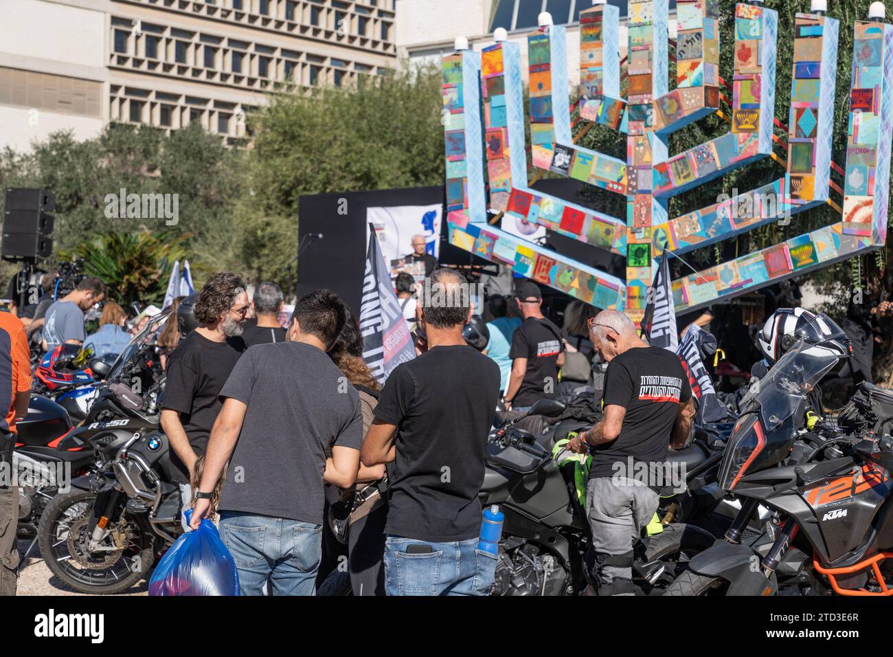 Bikers rally on square in front of museum of art in Tel Aviv on ...