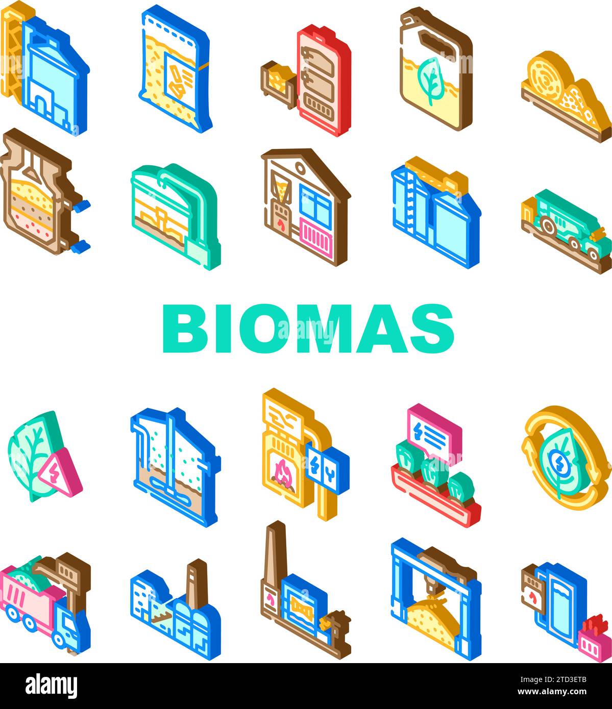 biomass energy plant green icons set vector Stock Vector Image & Art ...