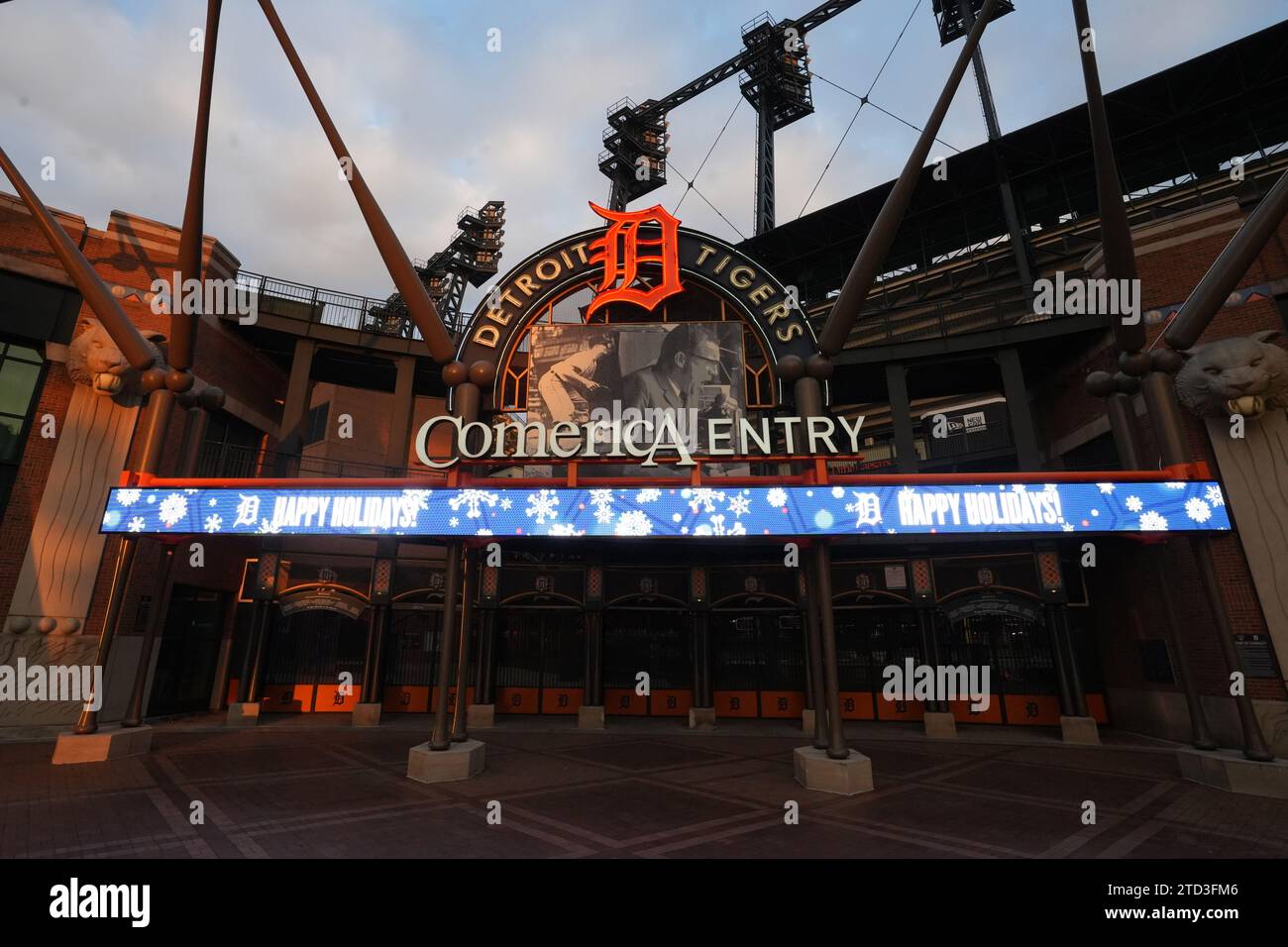 General overall view of comerica park baseball stadium main entrance hi ...