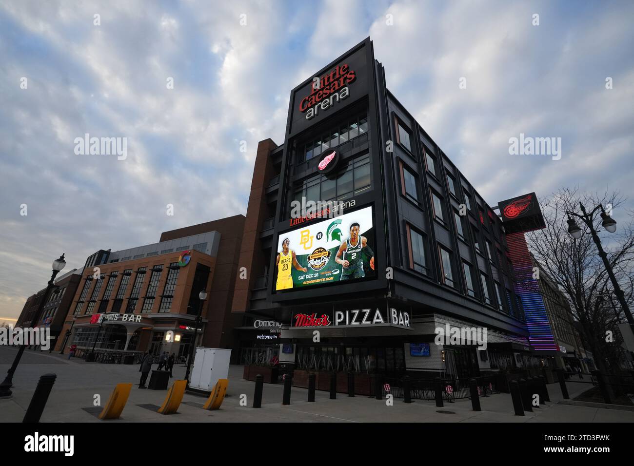 A general overall view of the Little Caesars Arena exterior facade ...