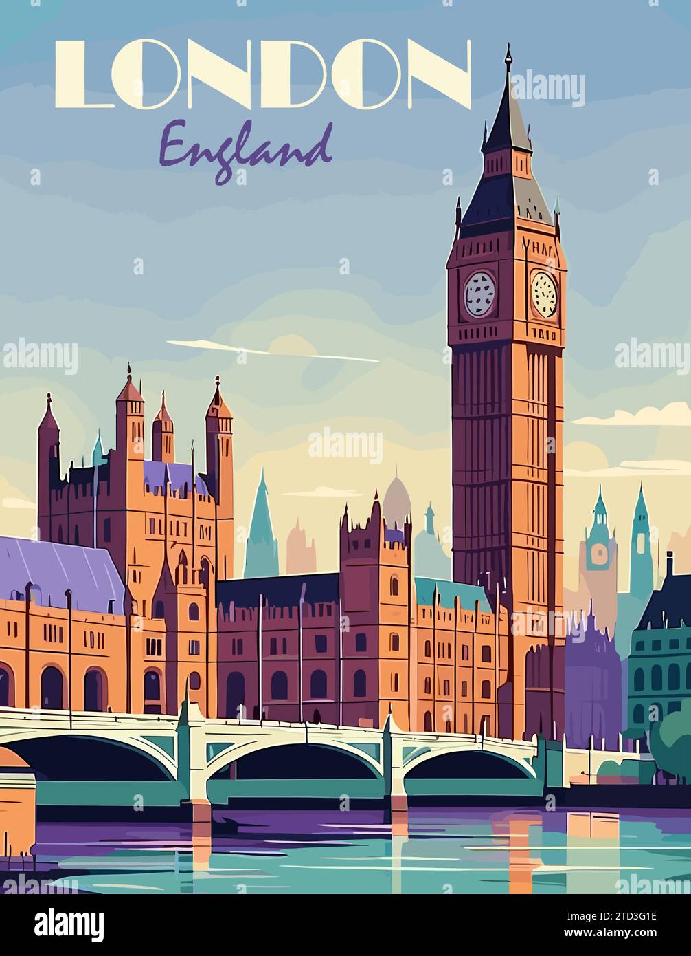 London, England Travel Poster with Big Ben vector Stock Vector Image ...
