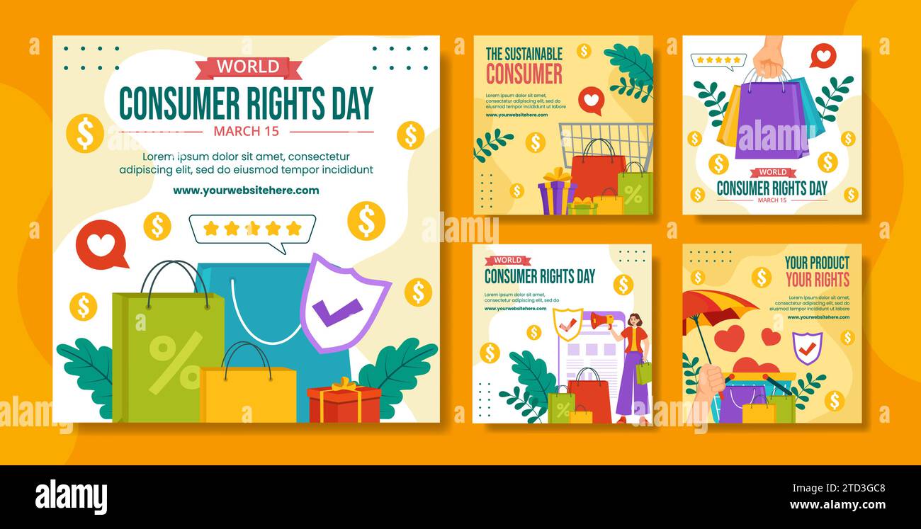 Consumer Rights Day Social Media Post Flat Cartoon Hand Drawn Templates ...