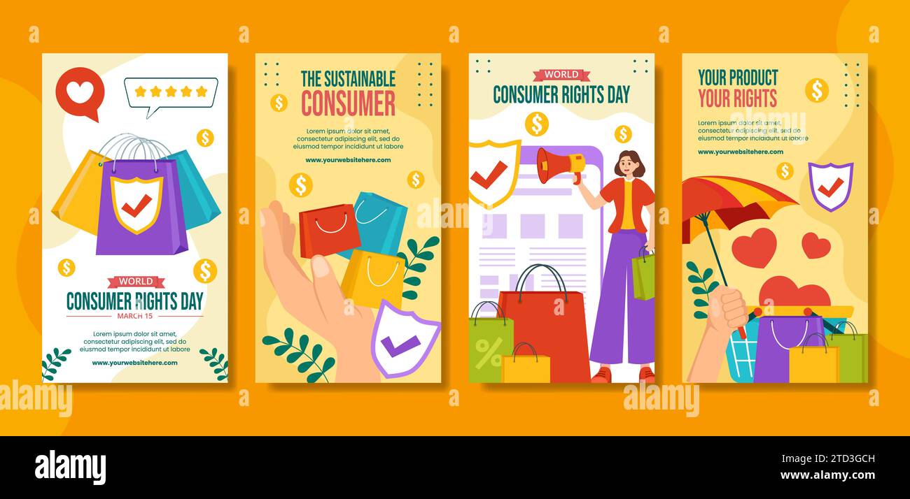 Consumer Rights Day Social Media Stories Flat Cartoon Hand Drawn ...