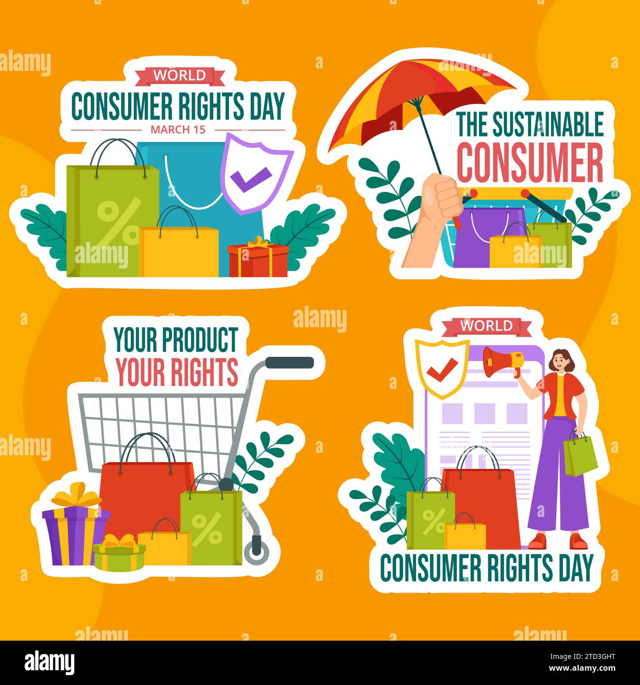 Consumer Rights Day Label Flat Cartoon Hand Drawn Templates Background ...