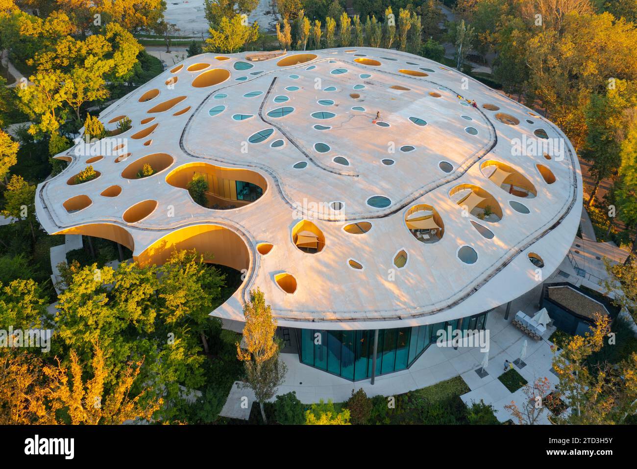 Aerial view about the House of Hungarian Music at City park of Budapest ...