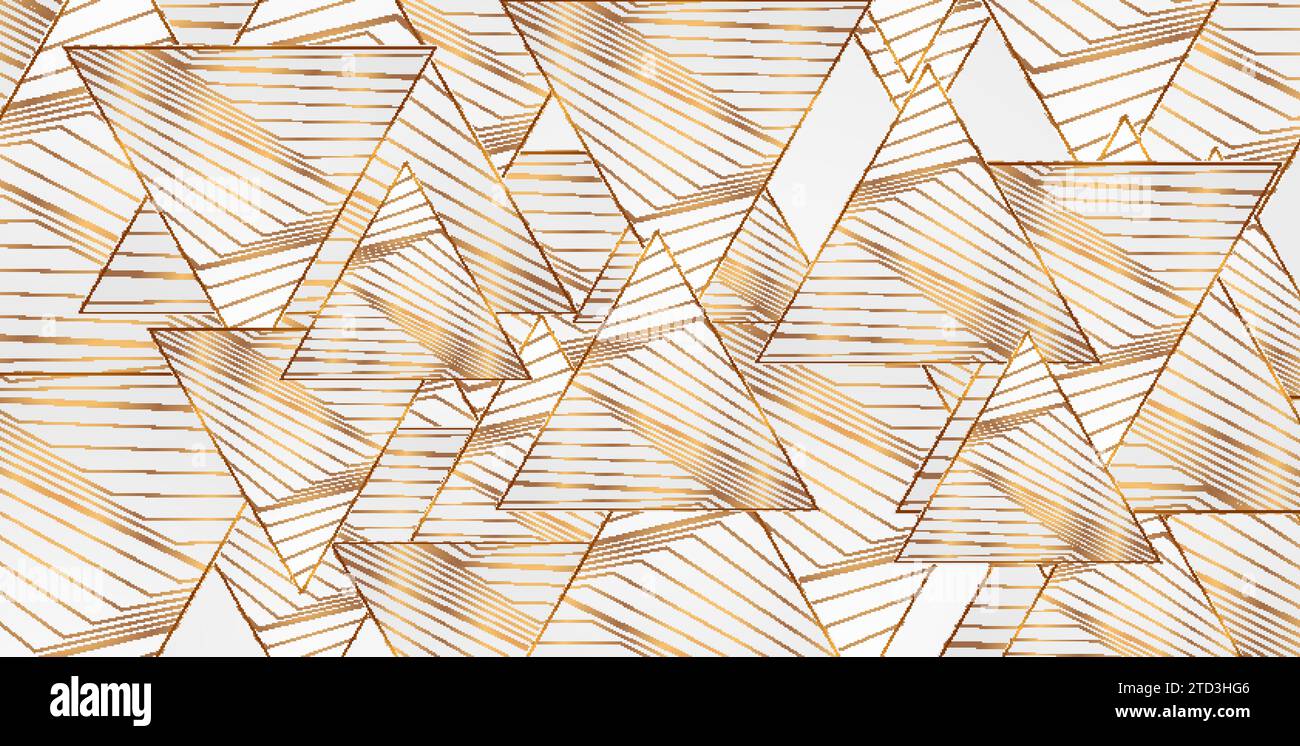 Triangles with curved refracted golden lines abstract design. Vector ...