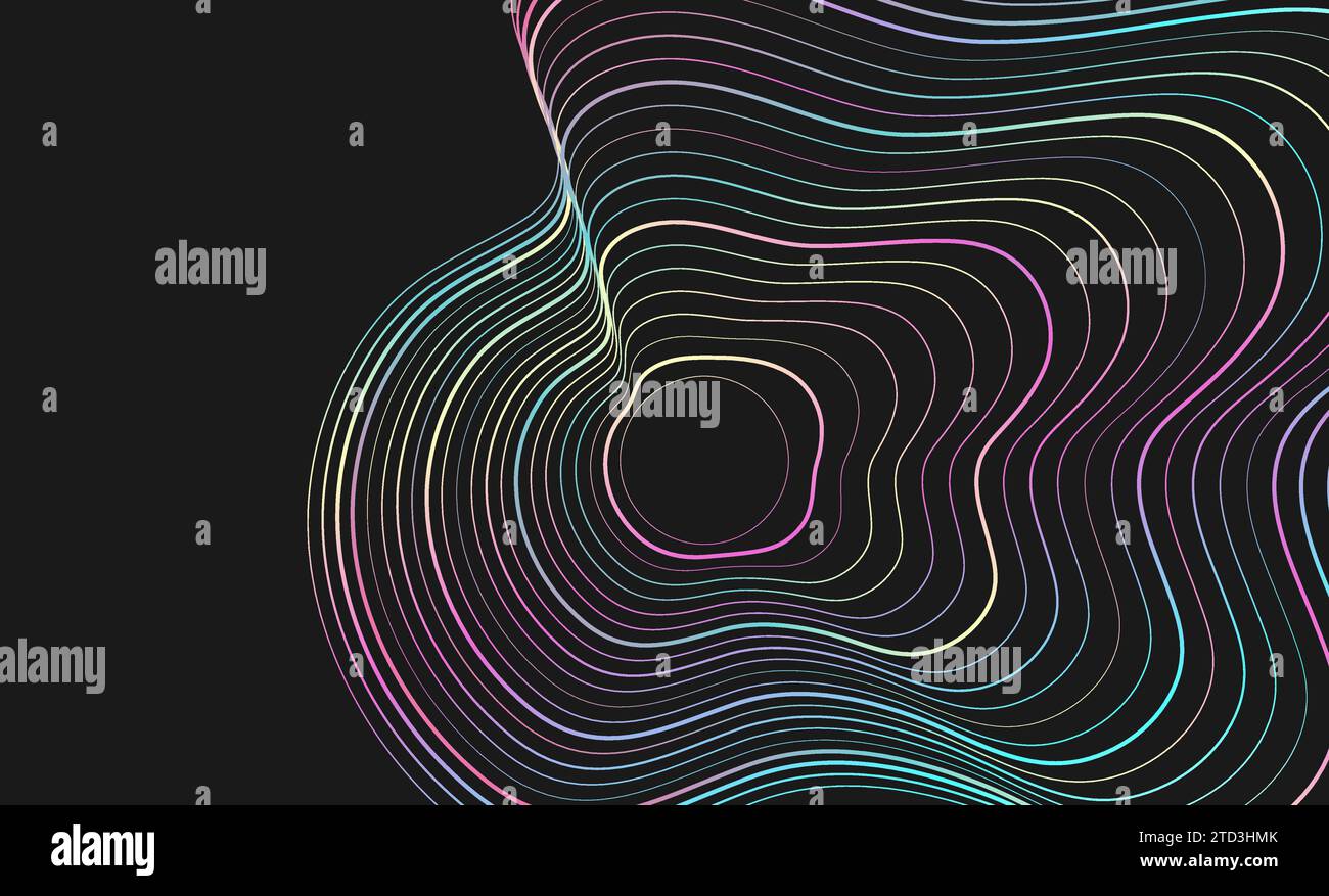 Black abstract background with holographic refracted wavy pattern. Art ...