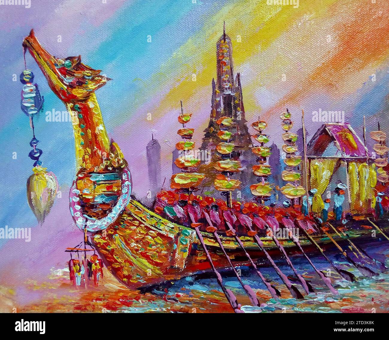 Original art painting Oil color royal barge Thailand Stock Photo - Alamy