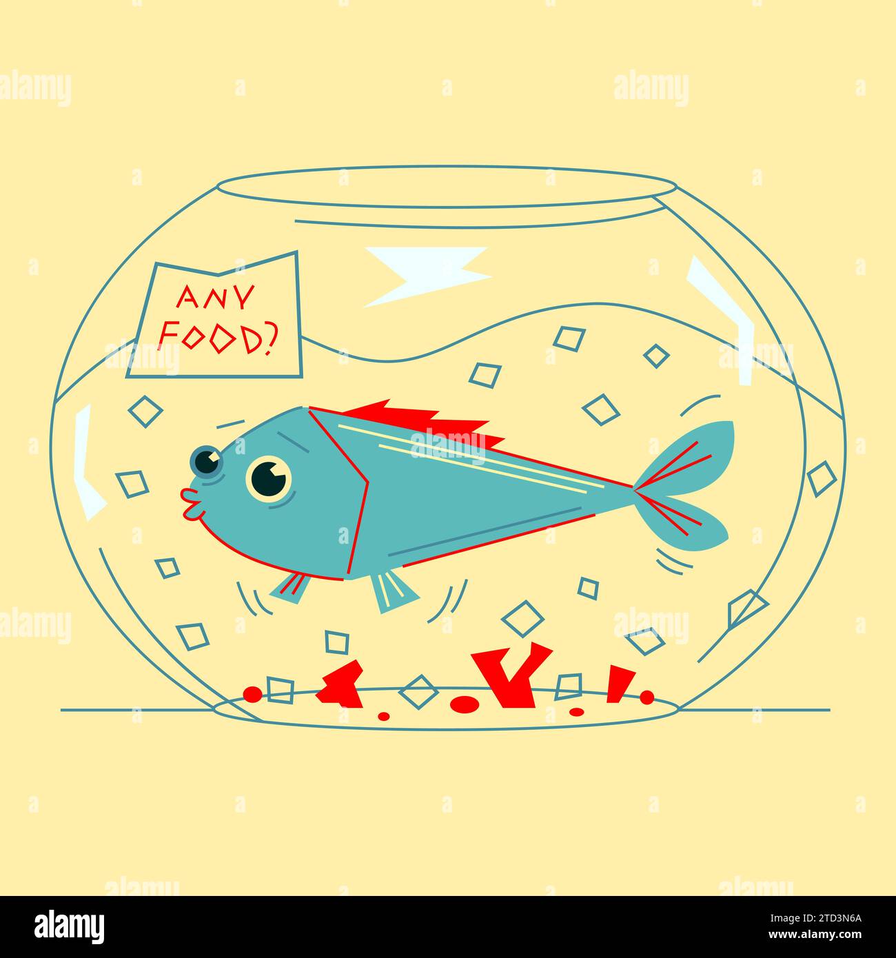 Aquarium with fish forgot about food.Funny vector illustration in ...