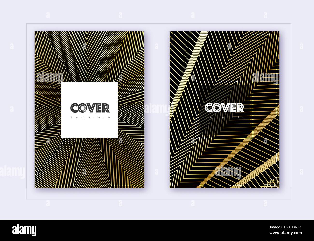 Hipster cover design template set. Gold abstract lines on black ...
