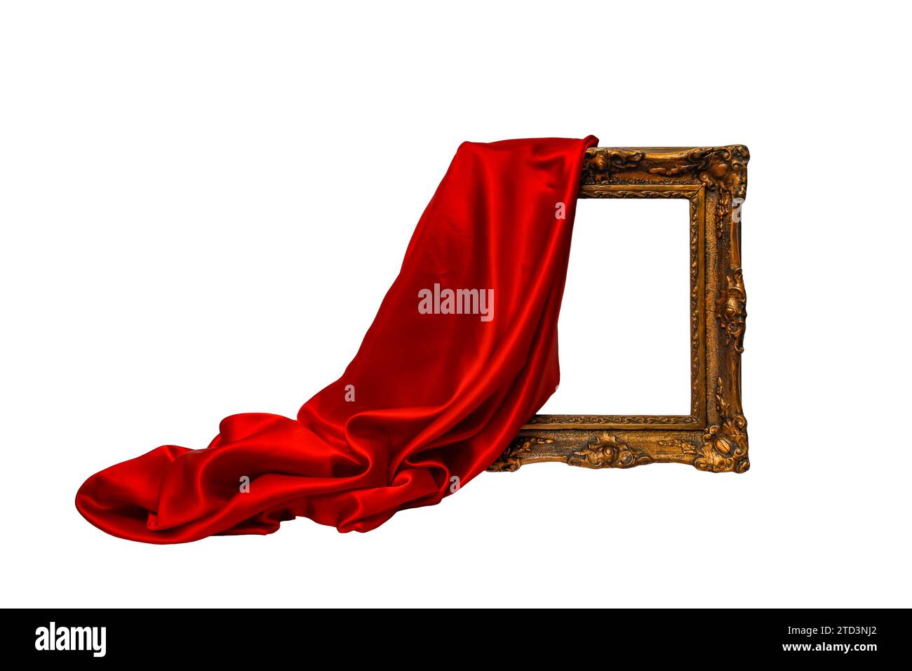 Red satin fabric, unveiling a golden brown frame, motion blur ...