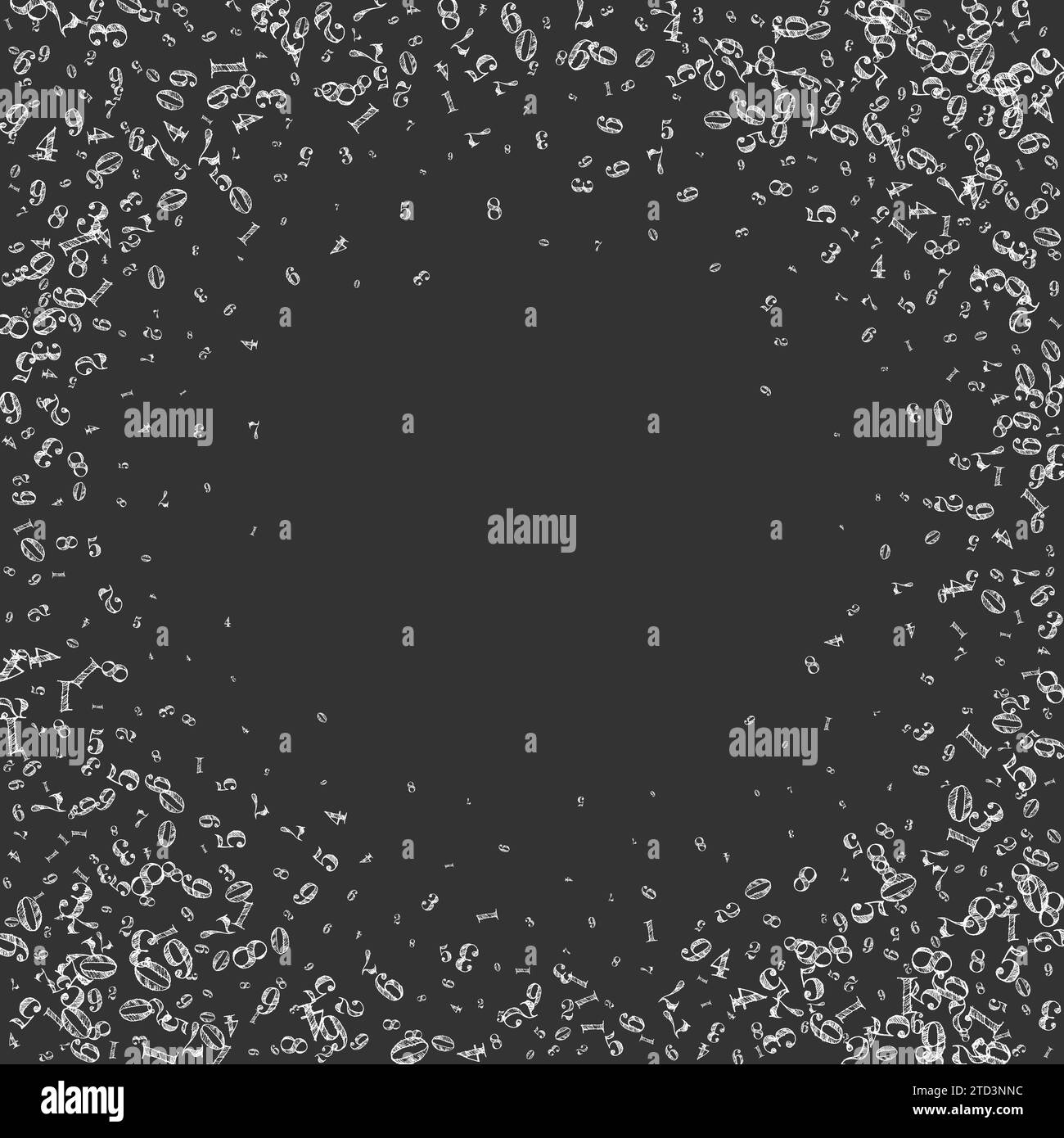 Scattered numbers. White chalk digits flying chaotic. Back to school ...