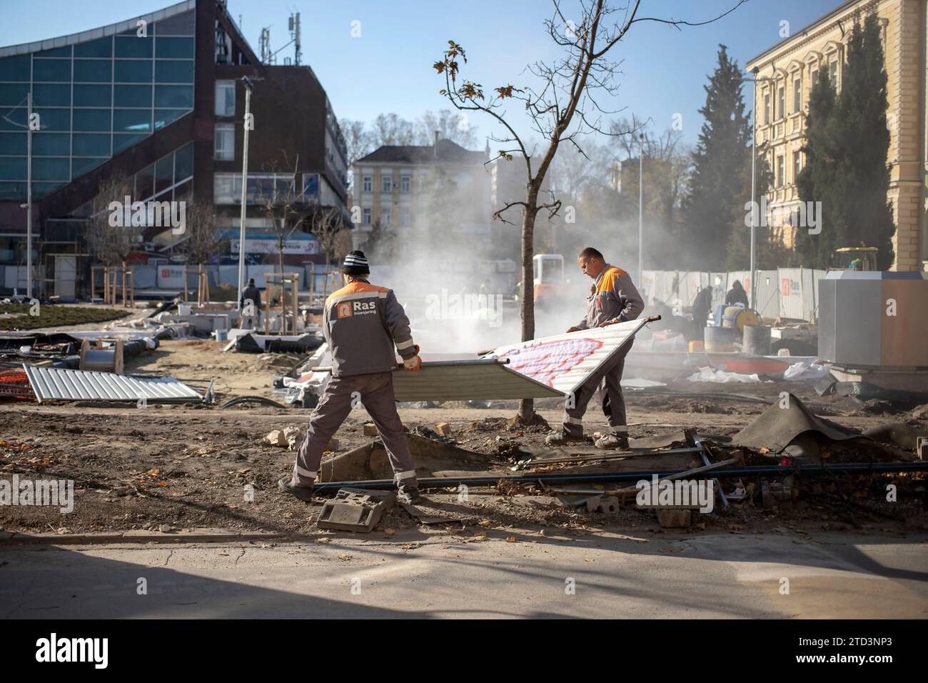 Belgrade, Serbia, Dec 4, 2023: Reconstruction of the parking lot in ...