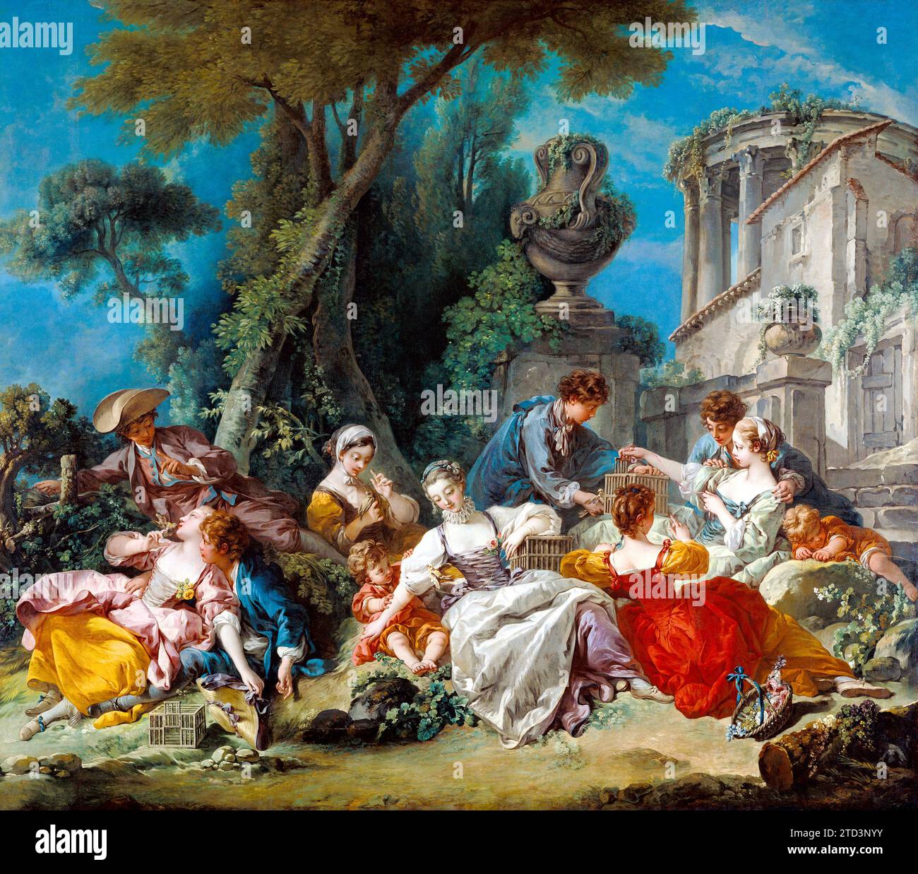 Francois Boucher's The Bird Catchers (1748) famous painting. Original ...