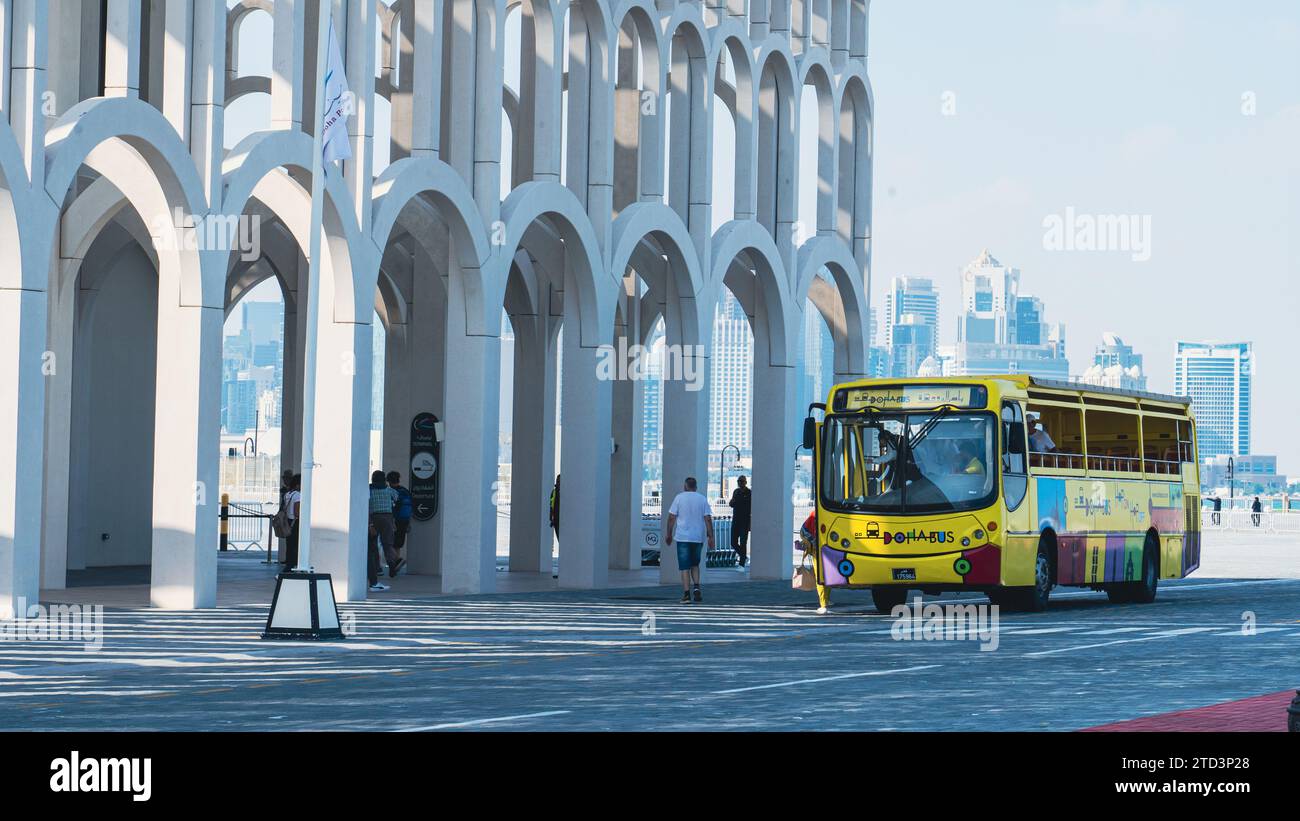 Doha, Qatar- December 14,2023 : doha city tour bus in boarding ...