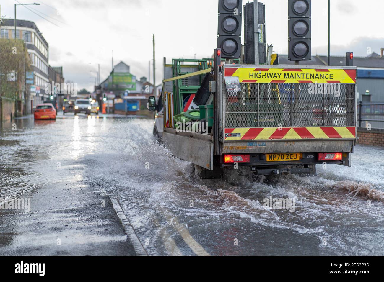 Kidderminster, UK. 16th December, 2023. Major flood as burst water main ...