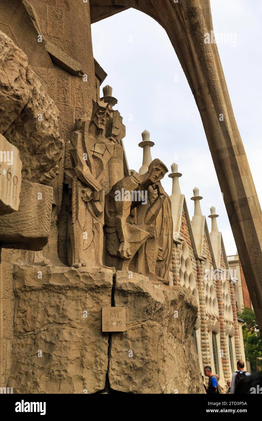 Facade decorated with sculptures, Passion facade, detail, Sagrada Familia, architect Antoni ...