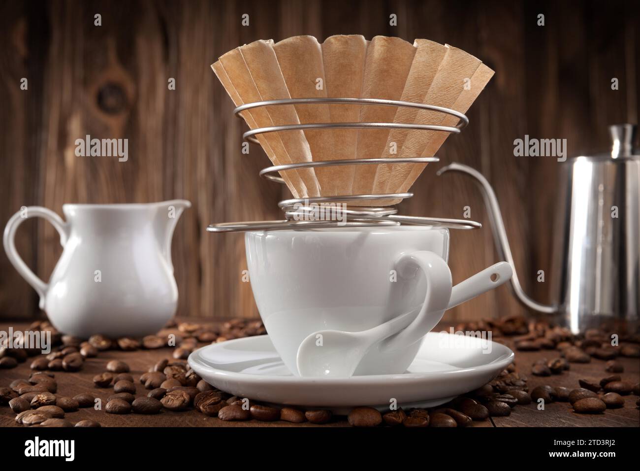 Alternative Coffee Brewing. Coffee Paper Filter In Corded Holder On ...