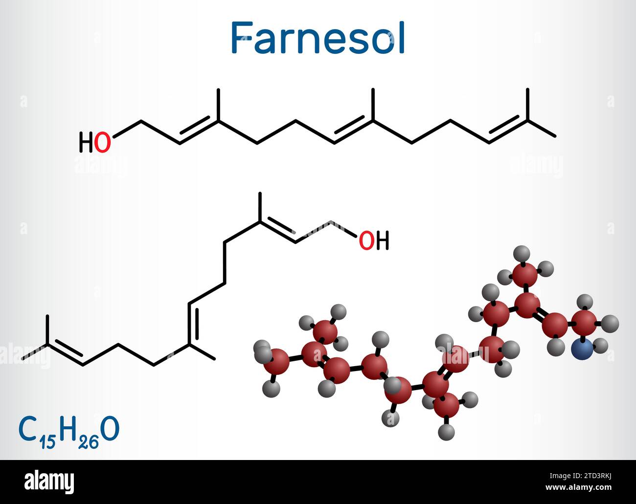 Farnesol molecule. It is derivative of terpenoids. It has a delicate ...