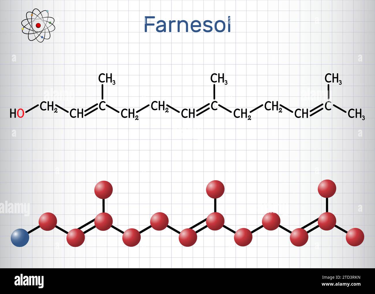 Farnesol molecule. It is derivative of terpenoids. Structural chemical ...