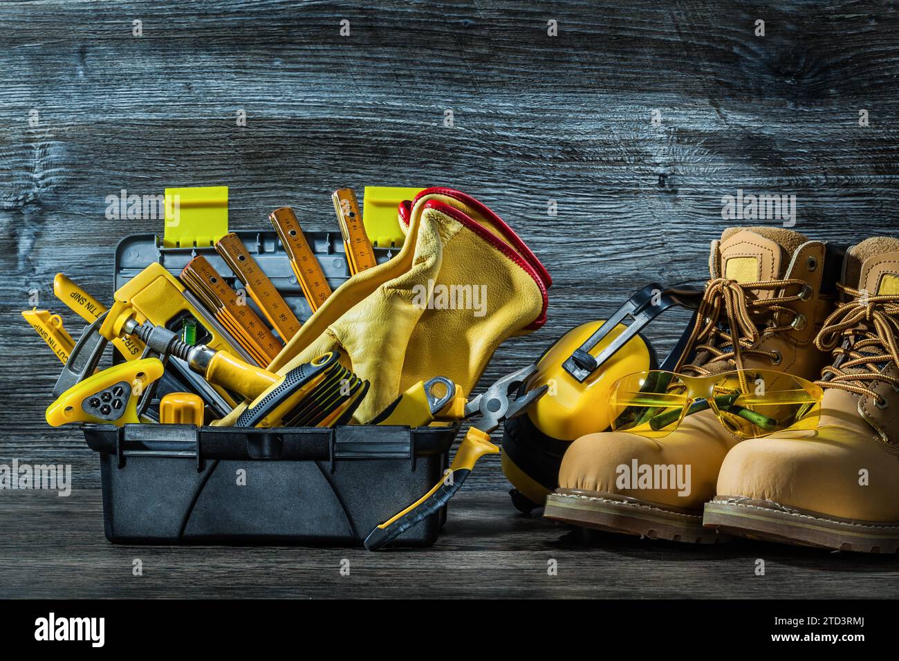 Big set of construction tools in little toolbox and boots Stock Photo ...