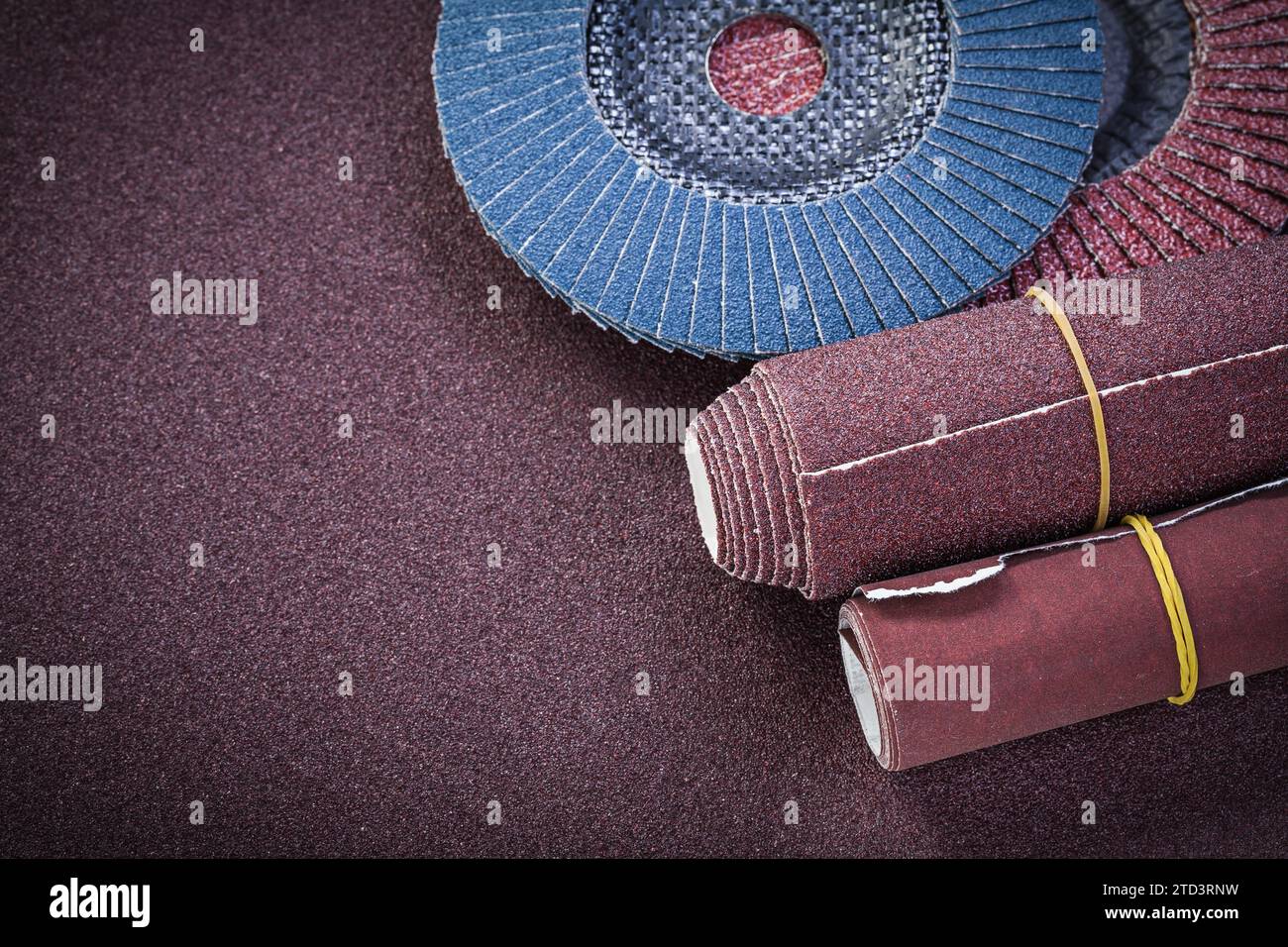 Glass-paper abrasive flap wheels on polishing sheet Stock Photo - Alamy