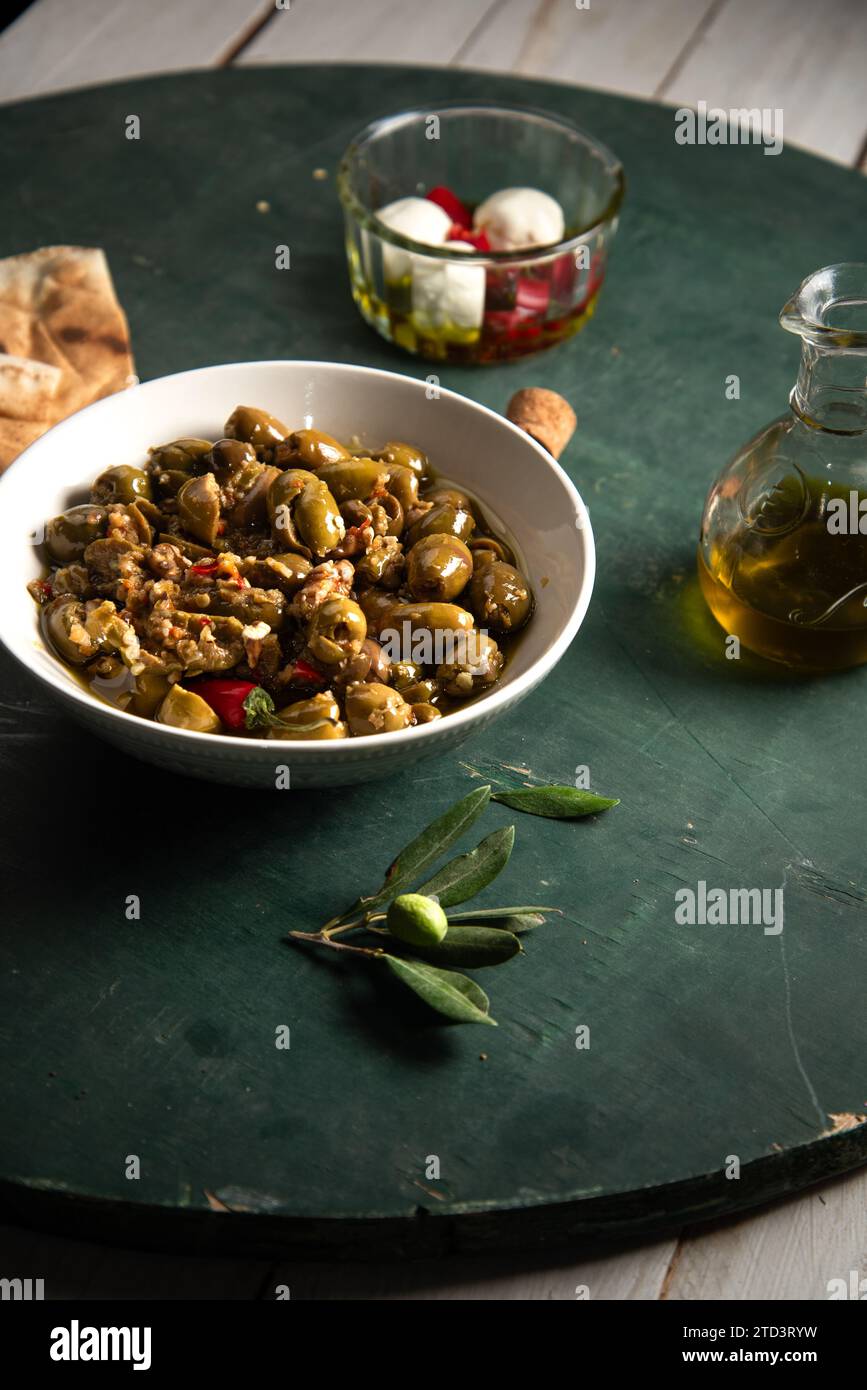 Arabic breakfast spreaad with olives and labaneh Stock Photo - Alamy