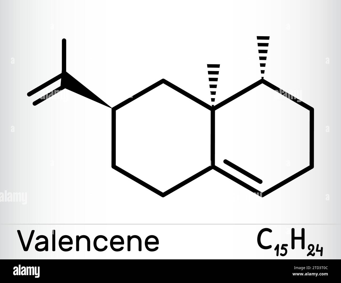 Valencene molecule. It is carbobicyclic compound, sesquiterpene, aroma ...